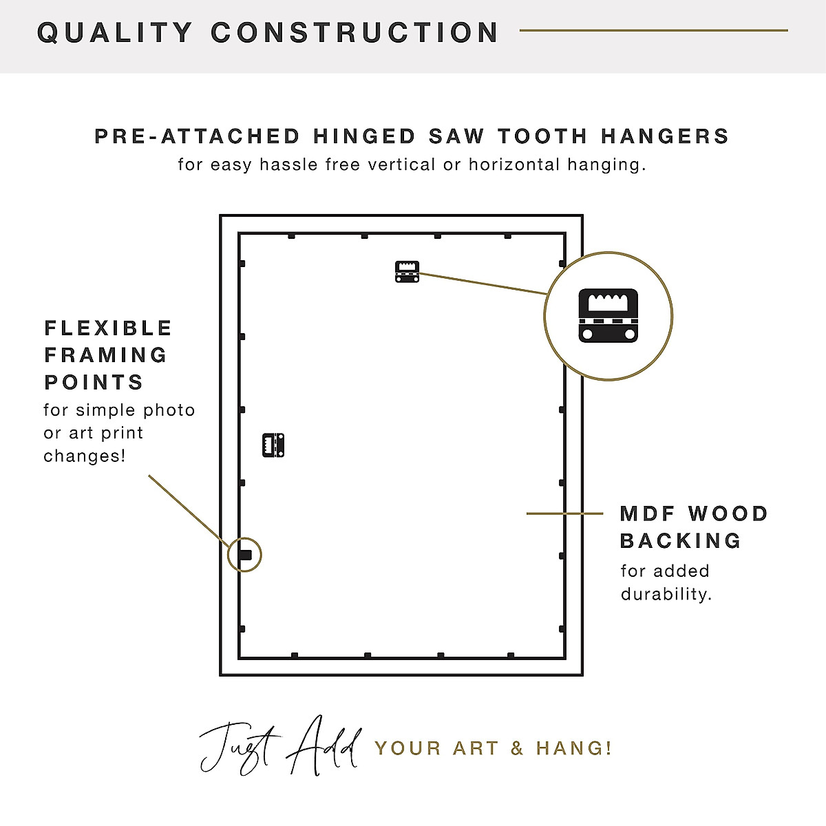 MCS Foundation 16x20 Poster Frame Traditional Brass, Vertical & Horizontal Wall Hanging Large Picture Frame for Photos, Posters & Art Prints (1-Pack)