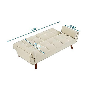Eafurn 75" Foldable Convertible Sleeper Sofa Bed Versatile Futon Couches with Arm Pillows and Sturdy Wooden Legs, 3 Seater Tufted Linen Comfy Sofa & Couches for Living Room, Bedroom, Small Space