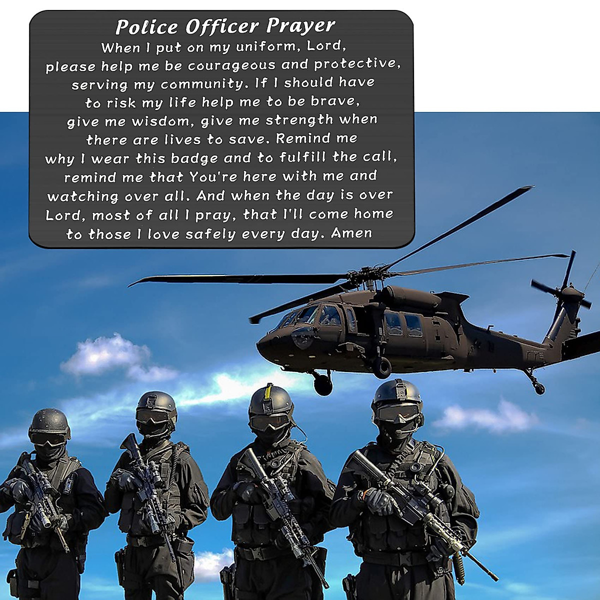 bobauna Police Officer Prayer Engraved Wallet Card Inster Thin Blue Line Cop Jewelry Police Academy Graduation Gift (police officer prayer uniform black)