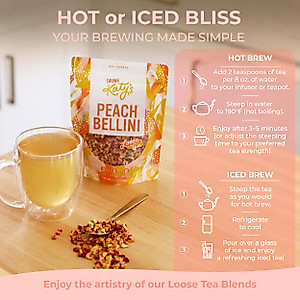 Katy’s Peach Bellini Loose Leaf Tea | Fruity & Refreshing White Herbal Tea | Caffeine-Free Peach Tea | 30+ Cups | Hot or Iced | Apple, Peach & Mango | Premium Quality | Woman-Owned | 2.75oz Pouch