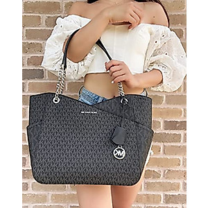 Michael Kors Jet Set Travel Large Chain Shoulder Tote Black MK Signature