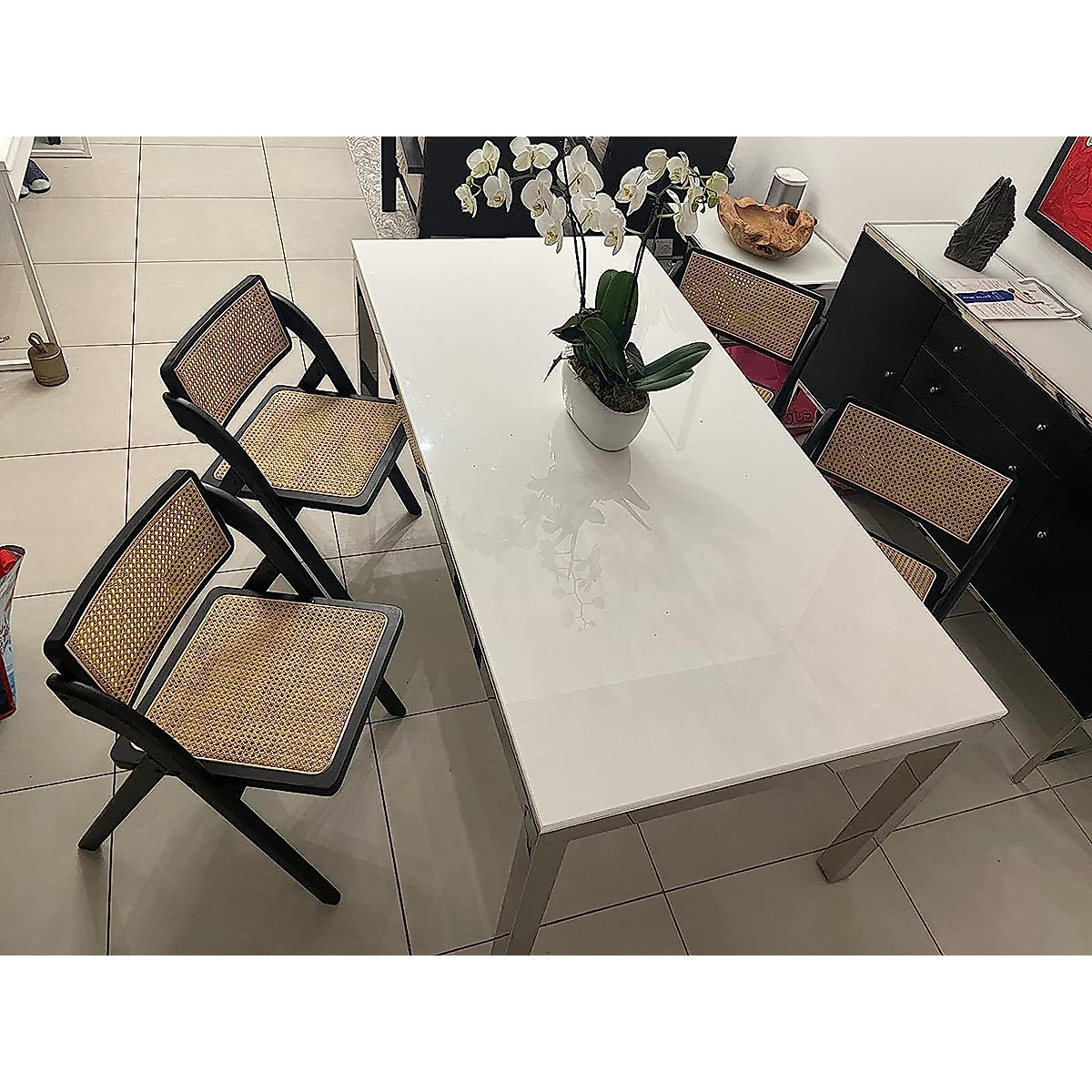 Folding Dining Chairs Set of 2, Foldable Wood Kitchen Chairs 100% Real Rattan Woven Seat and Back,Handmade for Living Room Bedroom, Garden Balcony, Easy Installation (Black)