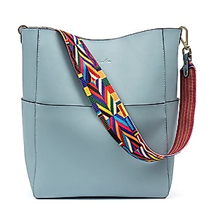 BOSTANTEN Women's Leather Designer Handbags Tote Purses Shoulder Bucket Bags Light Blue