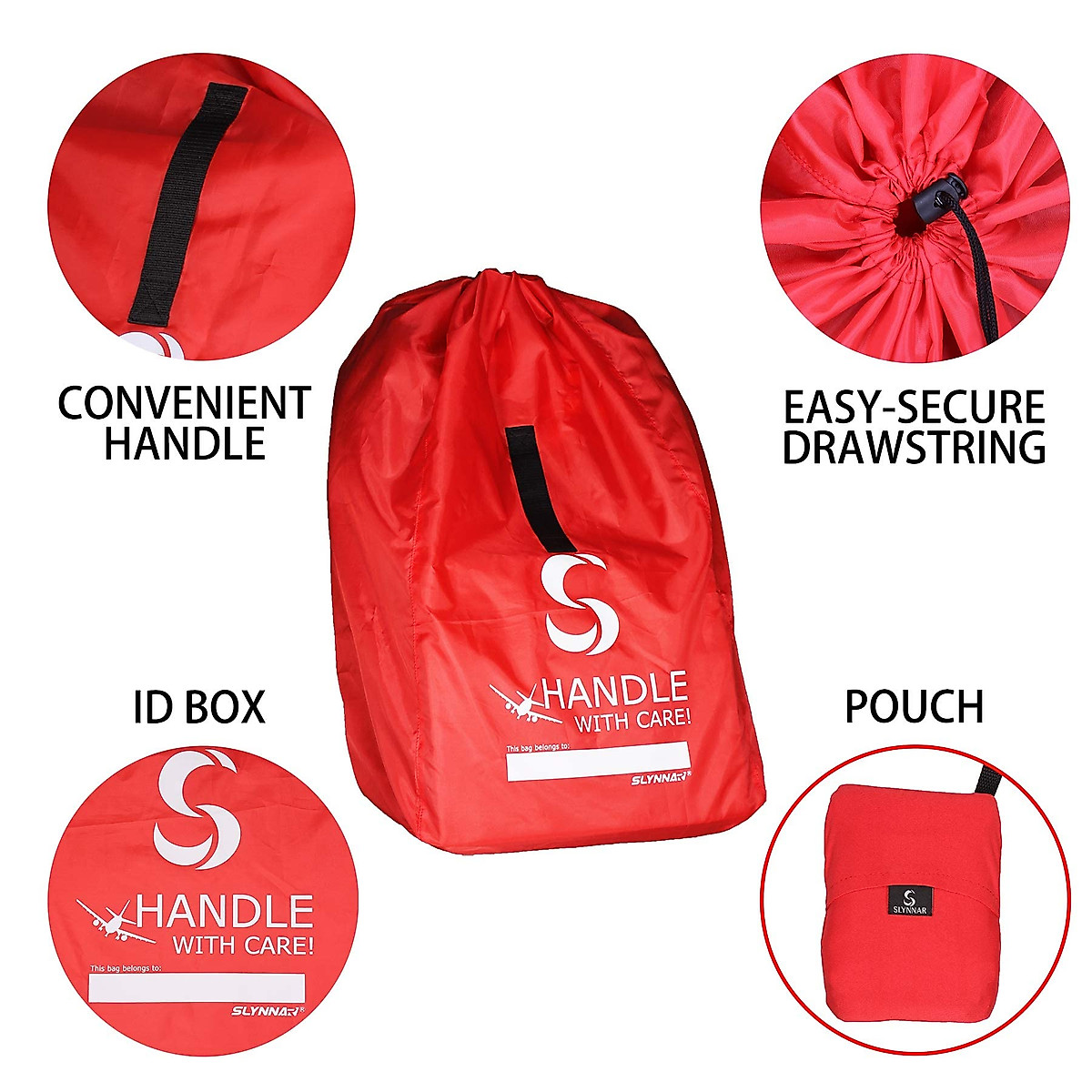 SLYNNAR Car Seat Travel Bag,Red & Car Seat Travel Belt, Orange