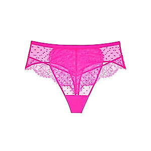 Smart & Sexy Women's Mesh & Lace High Waisted Thong, Medium Pink, X-Large