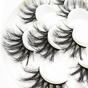 DAODER False Eyelashes 25mm Lashes Wispy Long 8D Mink Lashes Dramatic Volume Fluffy Eye Lashes Pack for Women 7Pairs Soft Reusable Fake Eyelashes