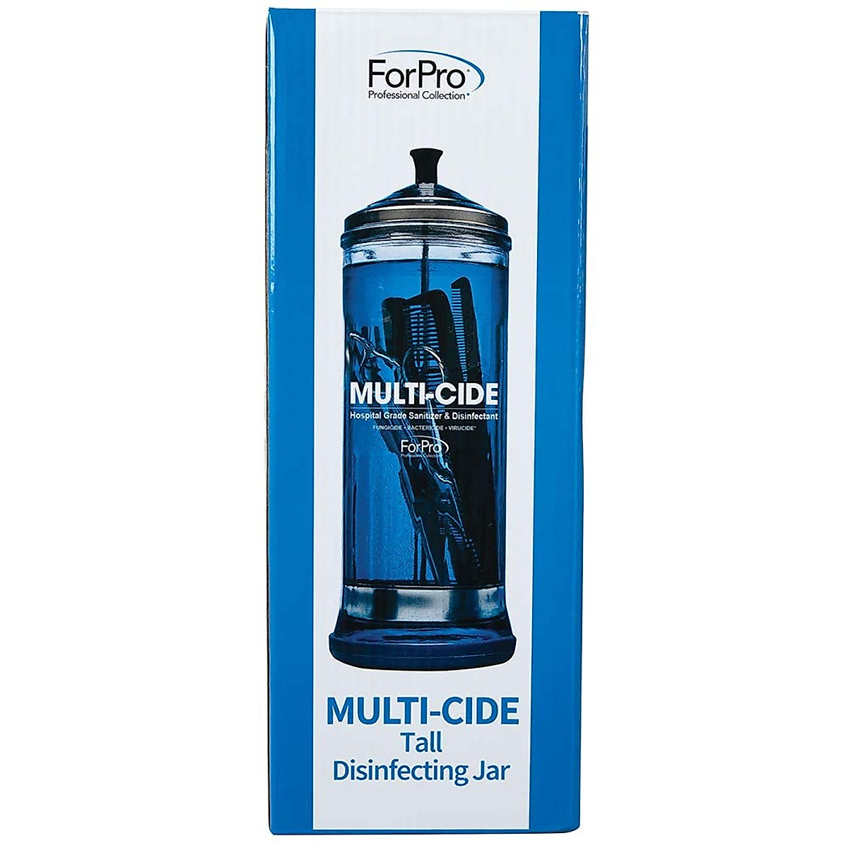 ForPro Multi-Cide Tall Glass Jar, for All Hairstyling Tools Including Brushes, Combs & Shears, 37 oz