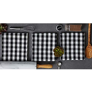 DII French Check Kitchen Collection Decorative Oversized Cotton Dishtowels, 18x28, Black/White, 4 Piece