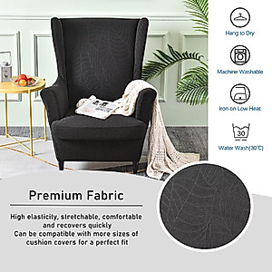CRFATOP Jacquard Wingback Chair Slipcovers 2 Piece Stretch Leaf Wingback Chair Cover Polyester Fabric Wing Armchair Covers with Elastic Bottom for Living Room Bedroom Wingback Chair,A08