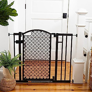 Summer Modern Home Walk-Thru Safety Pet and Baby Gate, 28"-42" Wide, 30" Tall, Pressure or Hardware Mounted, Install on Wall or Banister in Doorway or Stairway, Auto Close Door - Espresso