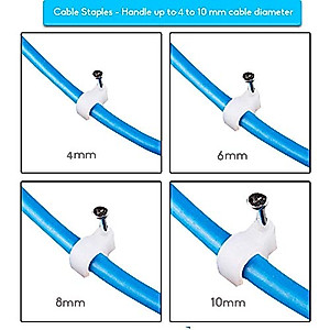 Round Cable Wire Clips 4mm 6mm 8mm 10mm (Pack of 400) Cable Management RG6 RG59 CAT5 CAT6 RJ45 Electrical Ethernet Dish TV Speaker Wire Cord Tie Holder Single Coaxial Nail Clamps