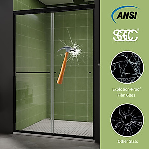 Comfystyle 44-48 in.W x70 in.H Semi-Frameless Sliding Shower Door,Sliding Shower Door with 1/4" (6mm) Clear SGCC Tempered Glass,Matte Black Finish,Shower Doors can be Installed Left and Right