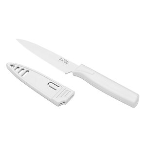 Kuhn Rikon Colori Non-Stick Straight Paring Knife with Safety Sheath, 4 inch/10.16 cm Blade, Marshmallow