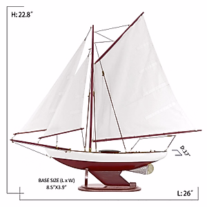 NAUTIMALL 26" Wooden Sailboat Decor Model Ship Model Bermuda Sloop Boat Model Handmade Nautical Modern Yacht sail Boat Schooner Model Coastal Home Decor Coastal Gift Scale