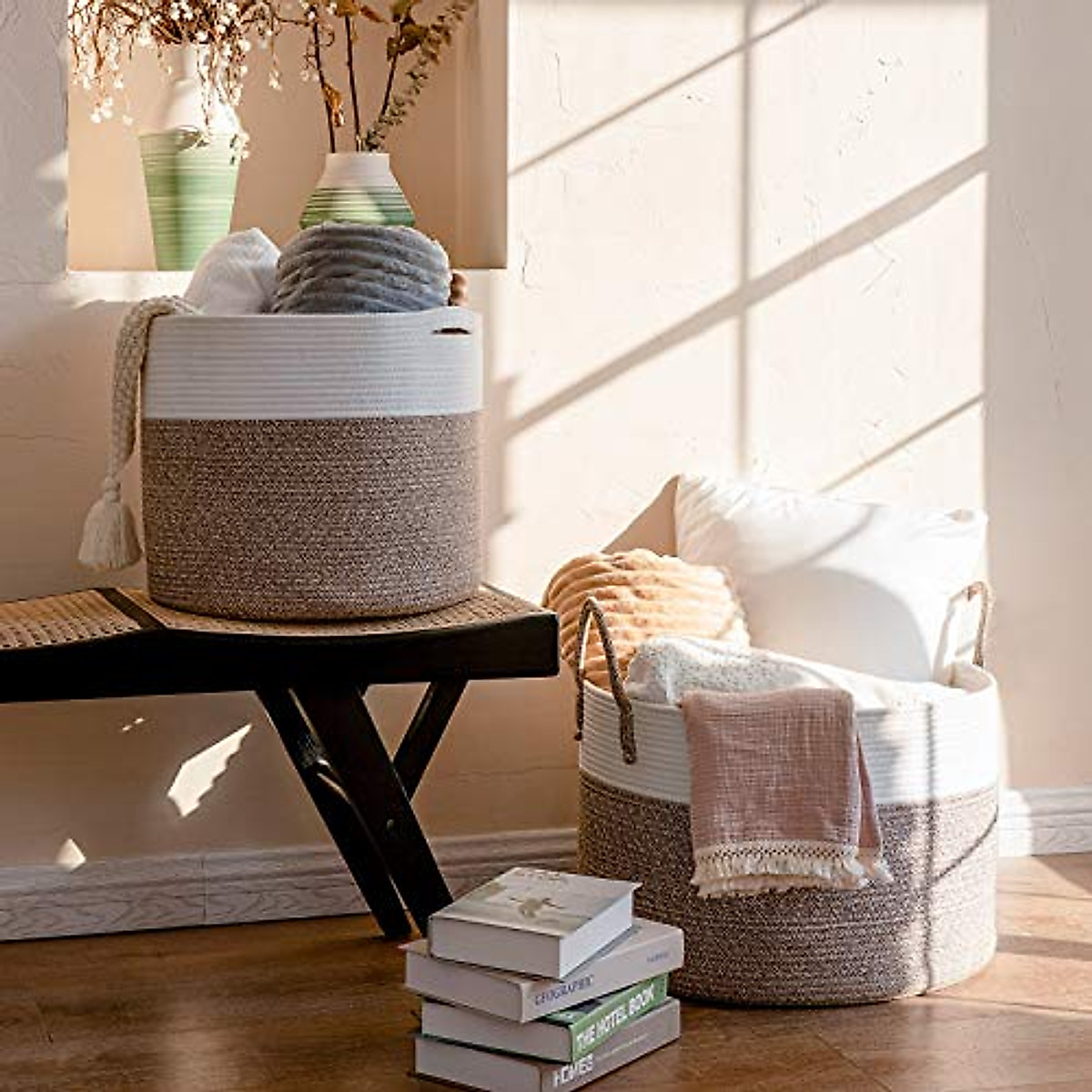 Goodpick Large Cotton Rope Basket (Set of 2)-Blankets Towels Clothes Laundry Hamper