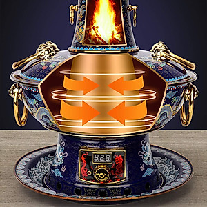 Chafing Dishes Saucepans With Lids Non Stick Hotel Cloisonne Copper Hot Pot Household Electric Carbon Dual-purpose Fire Boiler Old-fashioned Mutton Hotpot Craftsmanship (Color : A, Size : 34cm)