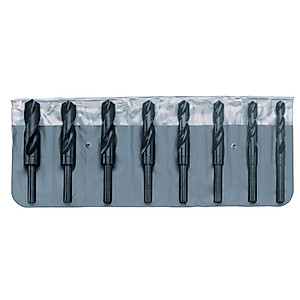 Chicago Latrobe 190 High-Speed Steel, Reduced Shank Drill Bit Set with Case, Black Oxide, 118 Degree Conventional Point, Round Shank, 8-Piece
