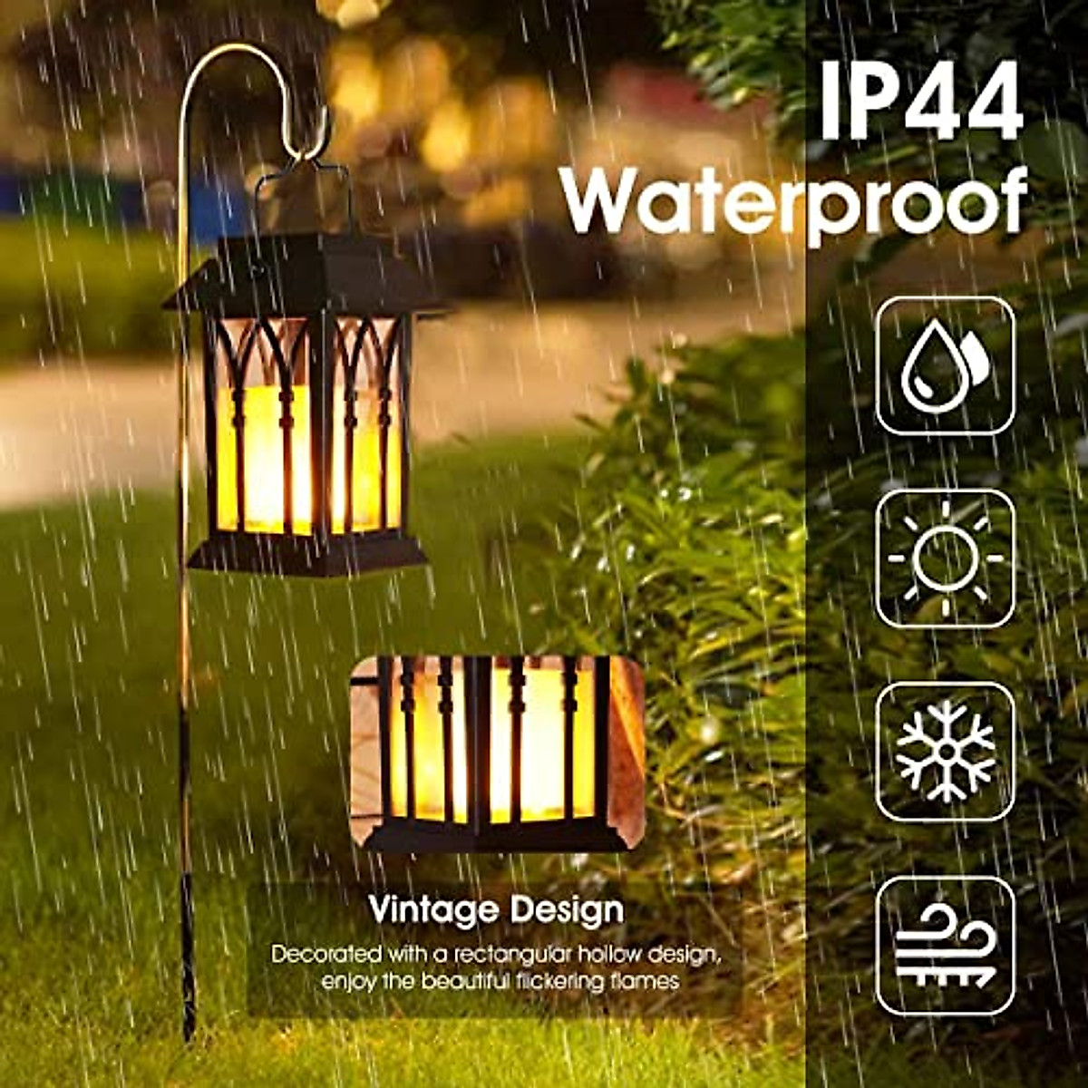 Gisanty Solar Hanging Lanterns Outdoor,2 Pack Black Flickering Candles Hanging Solar Lanterns IP44 Waterproof Lighting Decorative for Porch Table Patio