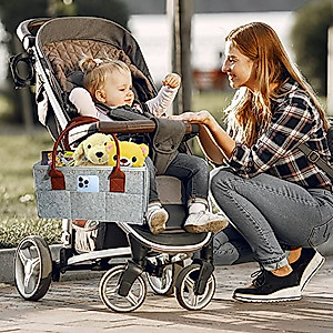 HayesLynn Baby Diaper Caddy Organizer - Baby Registry Search Tote Bag Storage Basket - Bin Car Diaper Baby Bag Portable with Lid and Removable Dividers - Changing Table Shower Caddy Bag