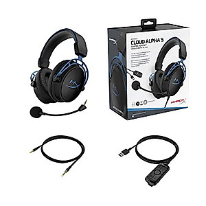 HyperX Cloud Alpha S - PC Gaming Headset, 7.1 Surround Sound, Adjustable Bass, Dual Chamber Drivers, Chat Mixer, Breathable Leatherette, Memory Foam, and Noise Cancelling Microphone - Blue