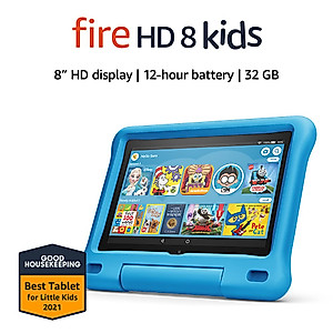 Fire HD 8 Kids tablet, 8" HD 32GB (Blue) + Sleeve + Power Charger