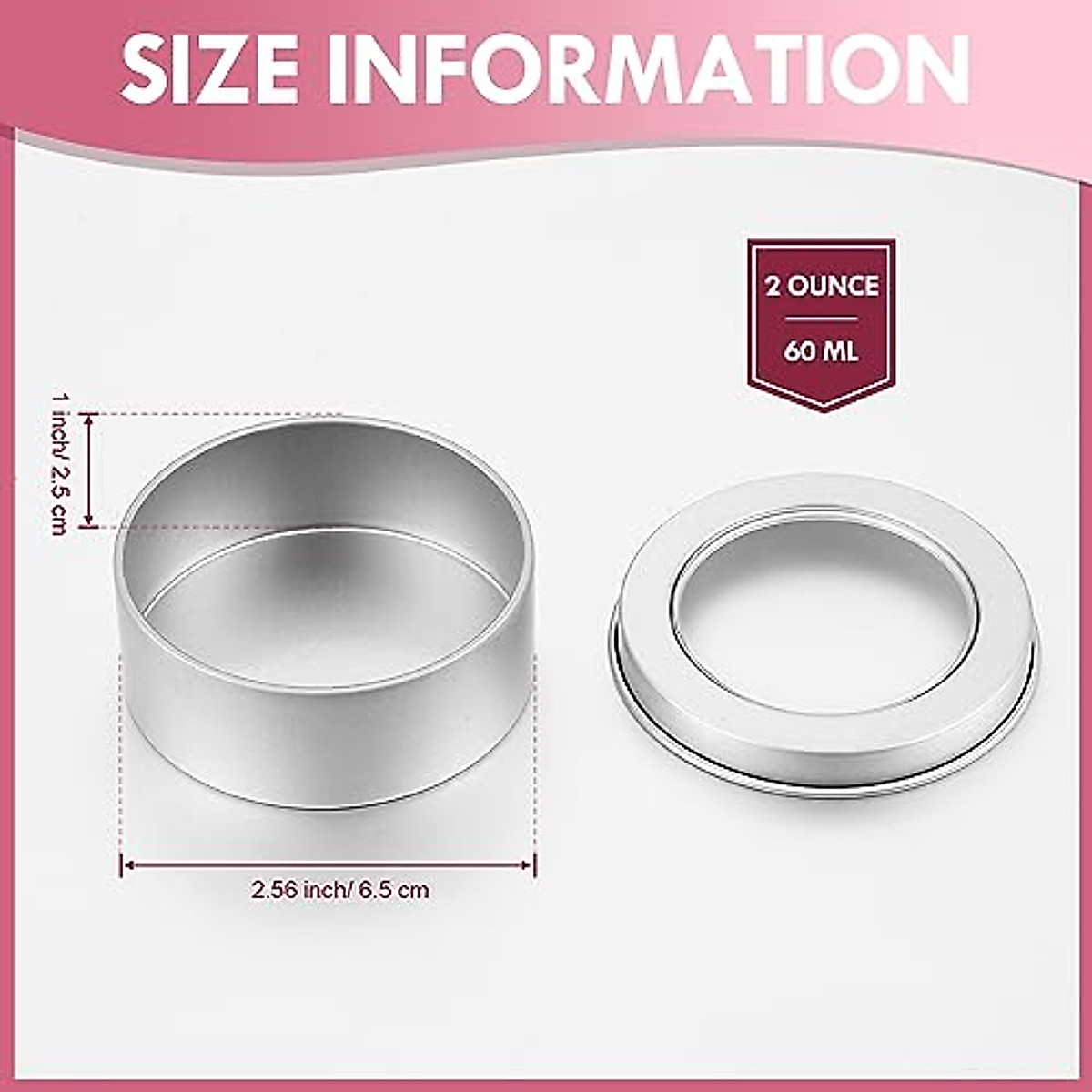 2 Ounce Metal Tin Cans Round Empty Container Salve Tins with Clear Screw Lid for Kitchen, Office, Candles, Candies ()