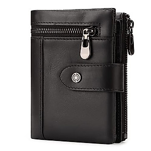 TEUEN Large Capacity RFID Blocking Genuine Leather Wallet for Men 11 Card Slots 2 ID Windows Snap Button Bifold Wallets