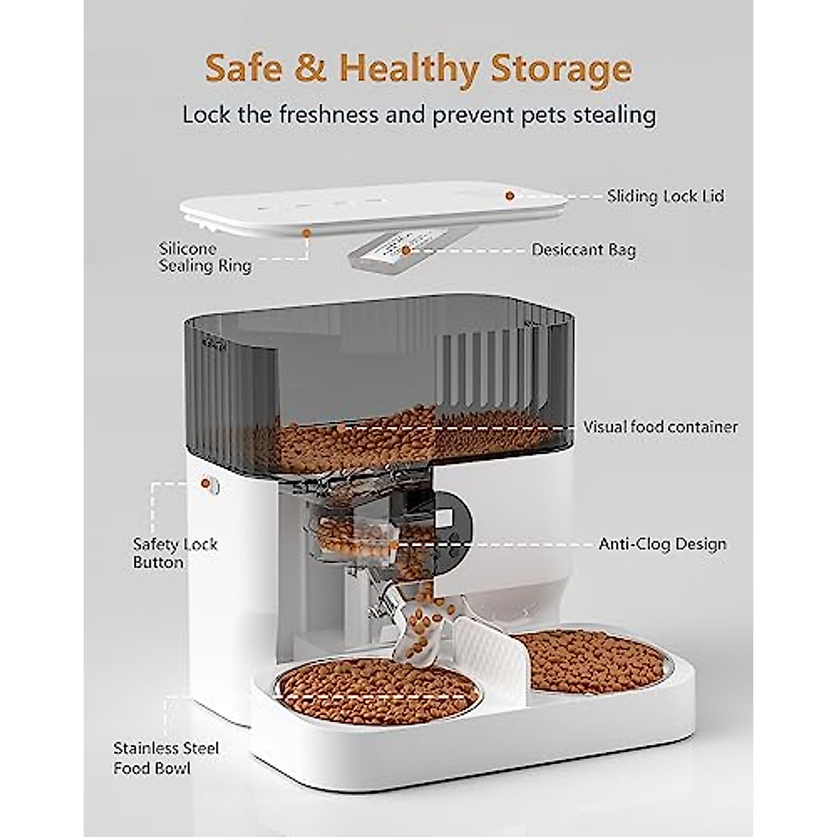 Espelho Elevated Automatic Cat Feeders for 2 Cats, 5L Timed Cat Food Dispenser with 2-Way Splitter & 2 Stainless Steel Bowls Programmable Pet Feeder for Cats & Dogs 10S Voice Recorder