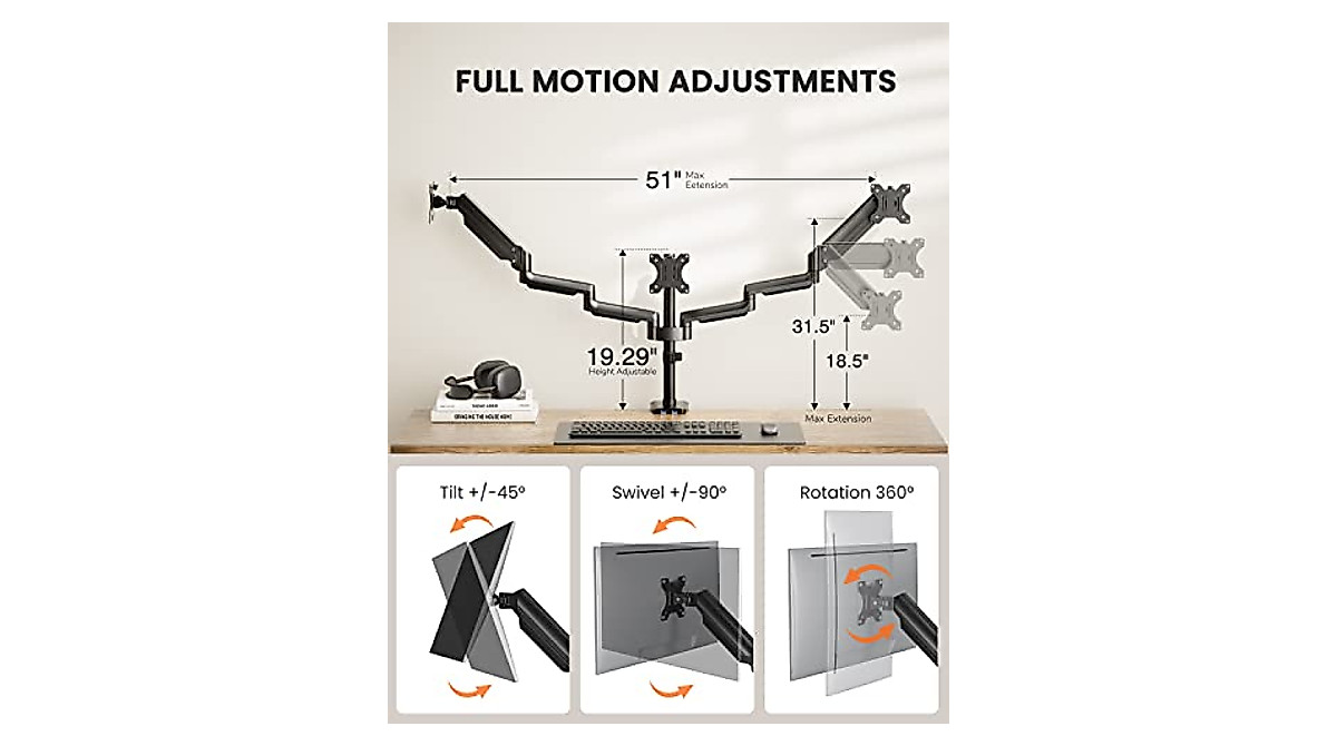 ErGear Triple Monitor Mount for Desk – Adjustable 3 Screen Stand