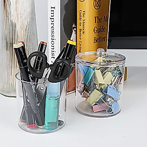 Qtip Holder Storage Canister Clear Plastic Jar for Cotton Ball,Cotton Swab,Cotton Rounds,Floss Picks, Hair Clips,Qtip Dispenser Apothecary Jars,Bathroom Organizer,Makeup Organizer with 6 Labels（15 oz+20 oz）