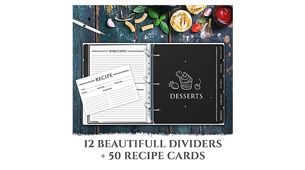 Plaid Recipe Organizer with 50 Cards & Dividers | Durable Cookbook Binder