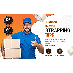 4pcs Strapping Tape, 1.88" x 30yds Heavy Duty Packing Tape - 5.5mil Fiberglass Tape - 2X Thicker Shipping Tape - Synthetic PET Adhesive Filament Tape - Reinforced Packing Tape for Moving Boxes