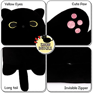 Long Cat Plush Cute Black Cat Stuffed Animals 43inch Soft Plushies Body Pillow Kitten Plush Throw Pillow Kawaii Big Plush Doll Toys Gift for Kids Girlfriend Birthday, 110cm/43.3inch