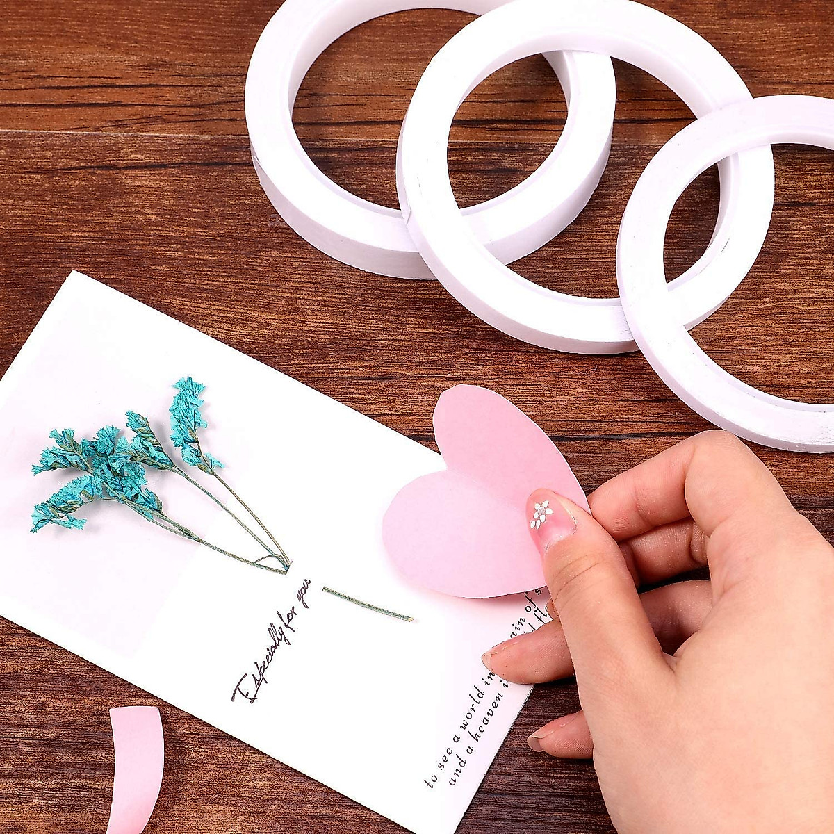 YISUMEI Multi-Size Double Sided Tape for Crafts,Arts,Scrapbooking,Card Making,Ribbon,Photo,Paper Backing(6 Rolls,4Size,192 Yards)