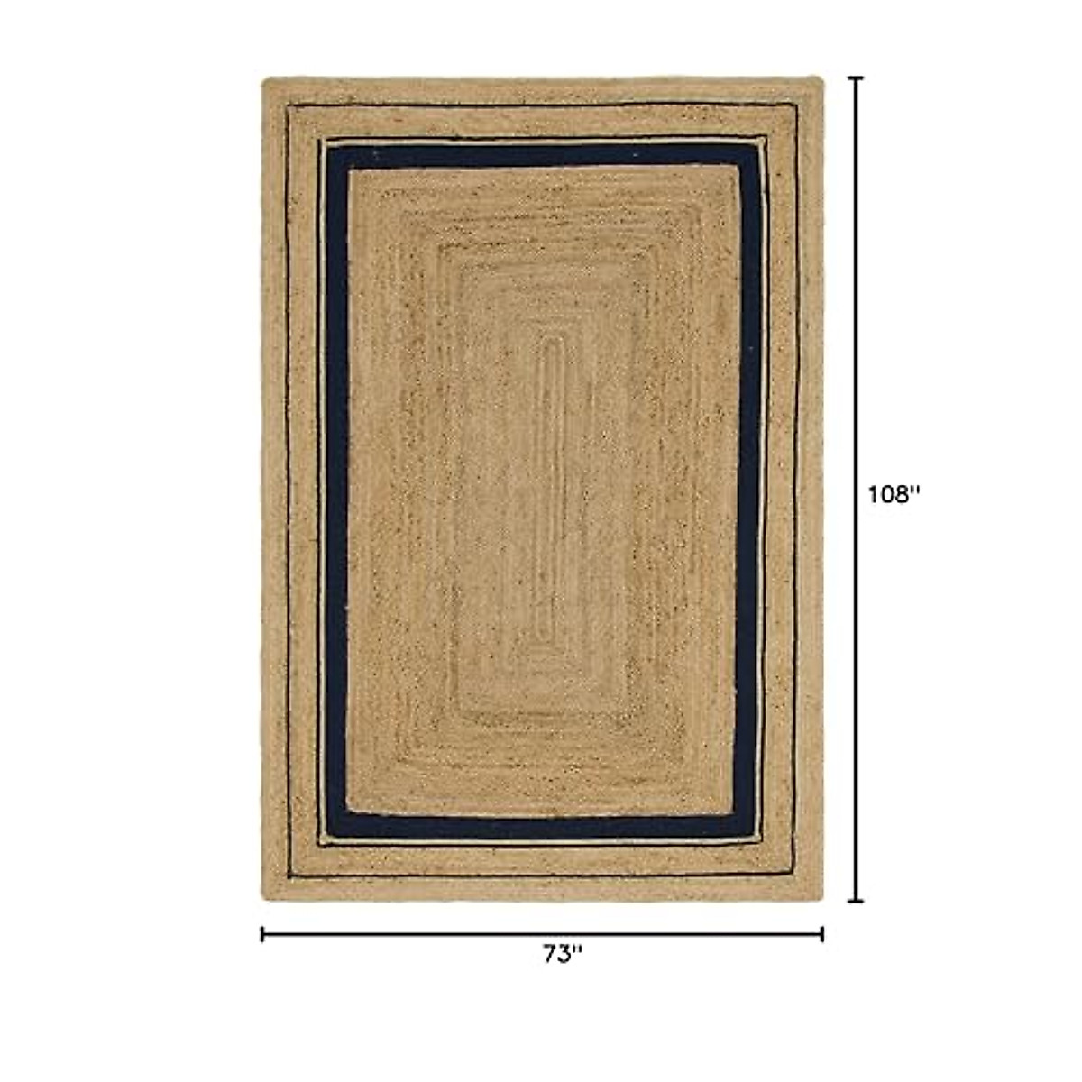 Unique Loom Braided Jute Collection Classic Quality Made Hand Woven with Coastal Design Area Rug, 6 ft x 9 ft, Natural/Navy Blue