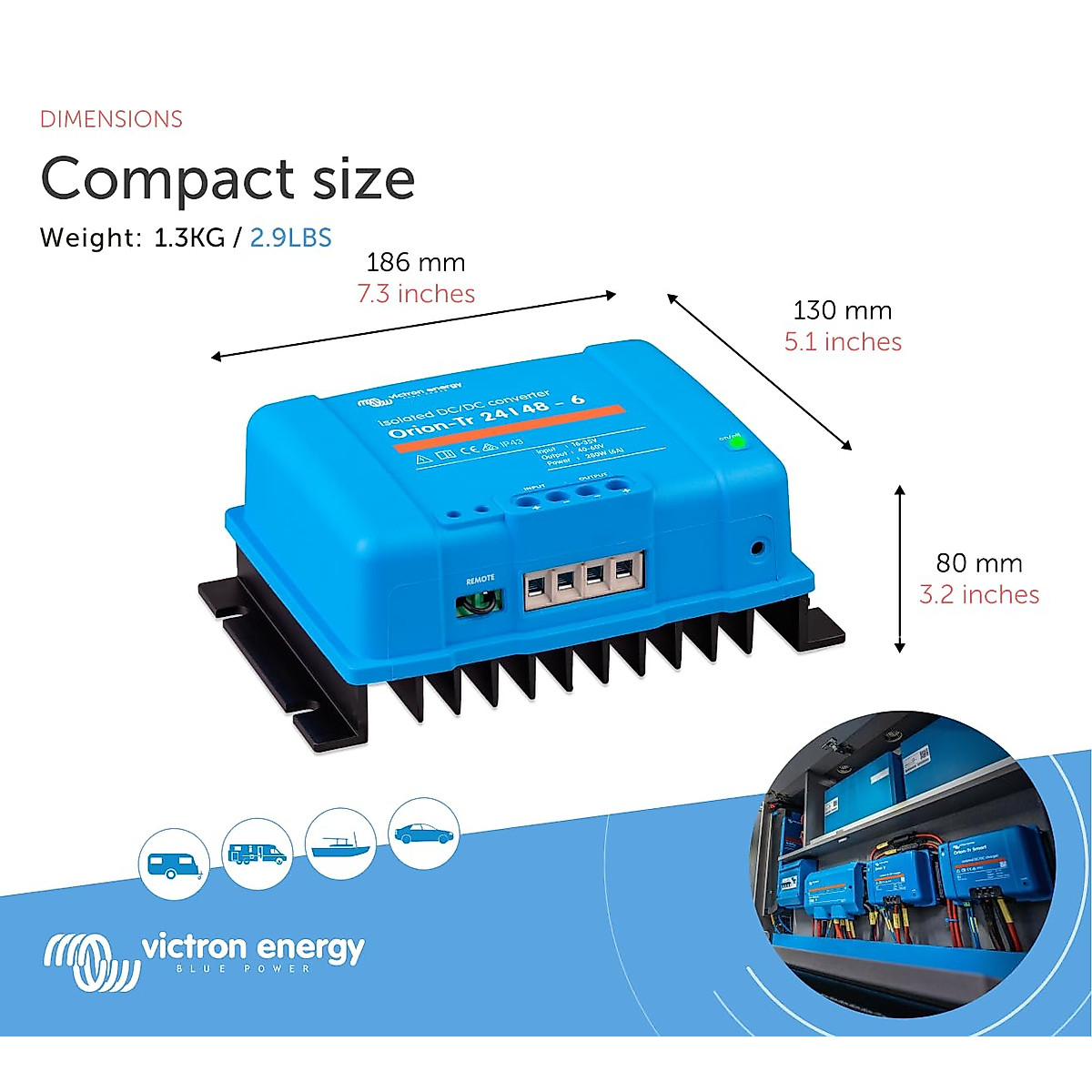 Victron Energy Orion-Tr IP43 24/48-Volt 6 amp 280-Watt Isolated DC-DC Converter