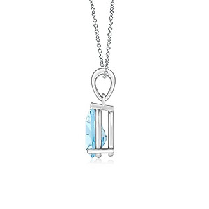 Angara Natural Aquamarine Solitaire Pendant Necklace for Women in 14K White Gold (Grade-AAA | 9x7mm) March Birthstone Jewelry Gift for Women | Birthday | Wedding | Anniversary