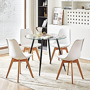 35" Modern Round Kitchen Table Coffee Table with Tempered Glass Top, Conference Table Round Dining Table for 4, Easy to Assemble and Clean Glass Round Table, Black(Table only)