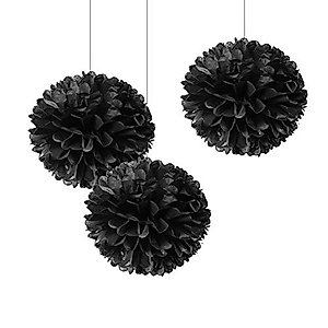 WEVEN 12" Black Tissue Pom Poms DIY Paper Flower Hanging for Party Decorations, 12pcs