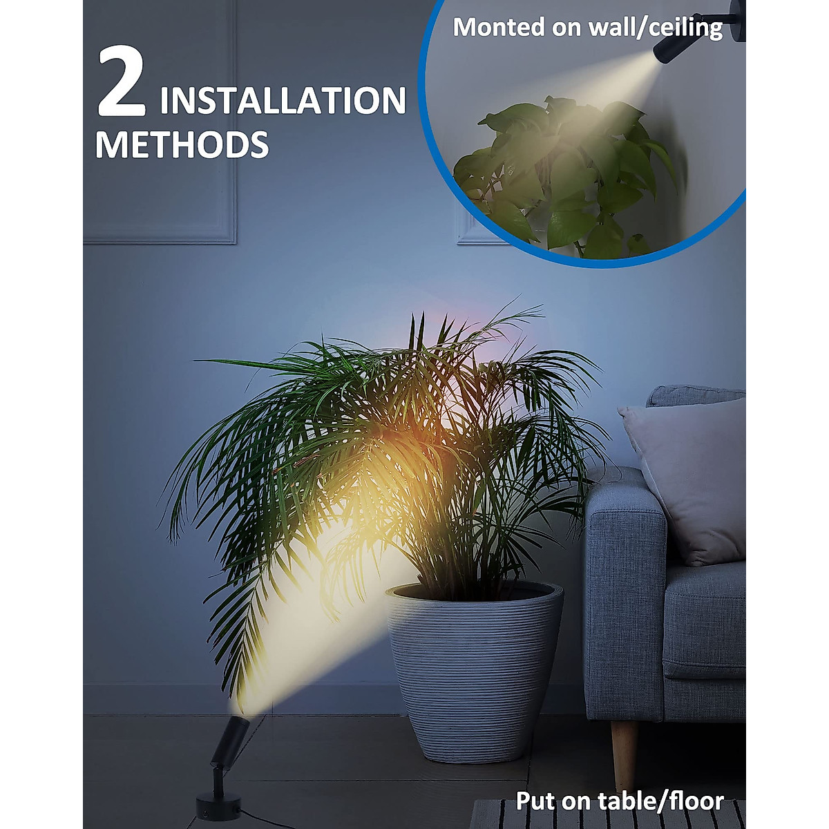 Fabbay 4 Pcs Spot Lights Indoor LED Spotlight Multi Purpose Indoor Plant Lights Portable Uplights Warm Accent Light 3W 3000K Warm Spotlight Lamp for Table Wall Decoration, Black