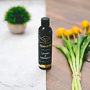 Almond Oil for Skin | Body Oil for Women Blend w/Lavender & Lemongrass Essential Oils for Dry Skin | 8 Oz| Face & Body Moisturizer |Premium Ingredients| Massage Oil for Men & Women