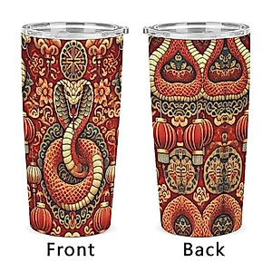 20oz Chinese New Year Snake Pattern Tumbler Stainless Steel, Vacuum Insulated Tumbler with Lid And Straw Unique Coffee Mug Travel Mug Gifts for Women Men