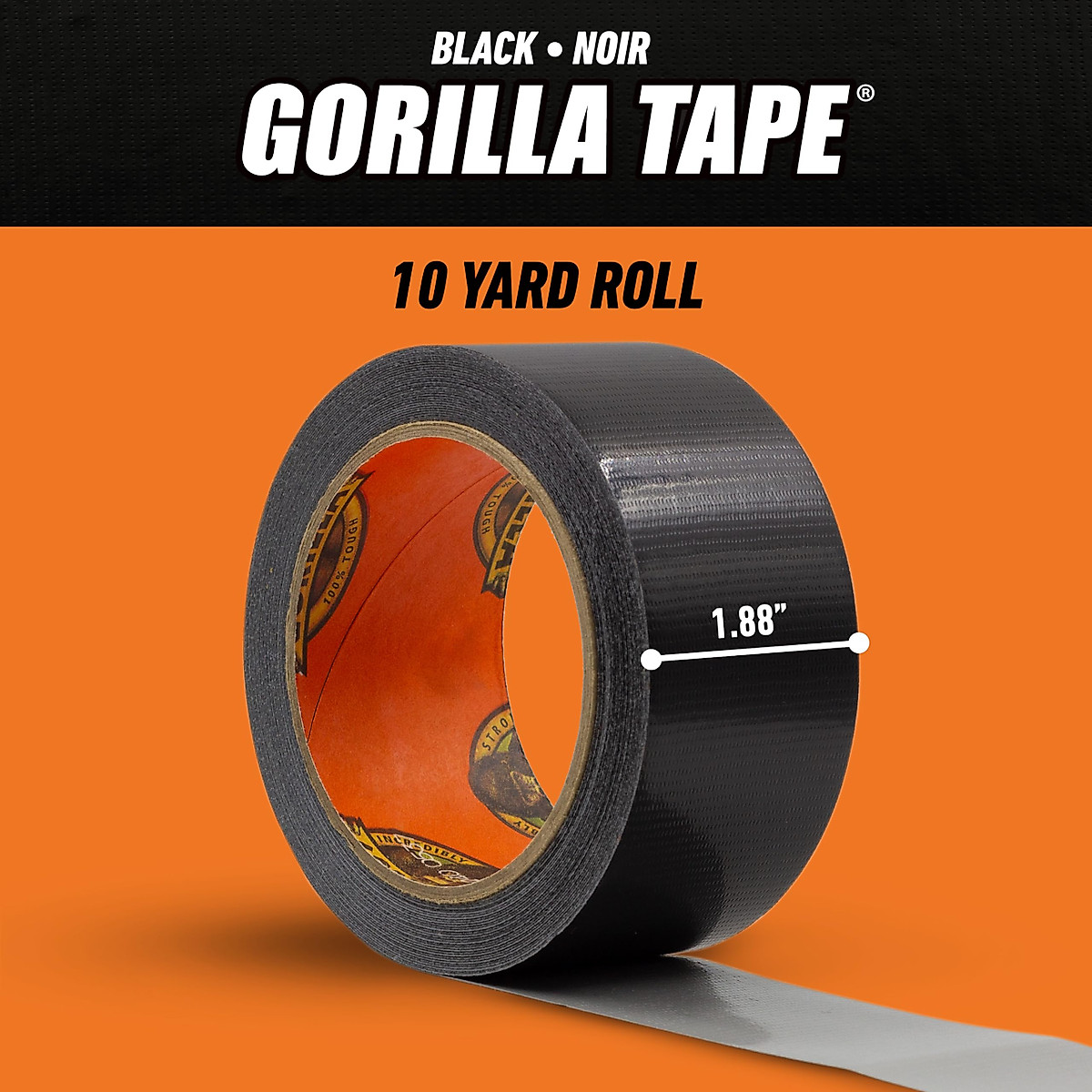 Gorilla Black Duct Tape, 1.88" x 12 yd, Black, (Pack of 2)