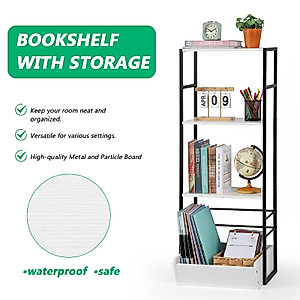 Vrisa White Bookcase 4 Tier Bookshelf with Storage Small Toy Storage Organizer for Books, CDs, Movies Bookcase Storage Organizer Bookshelves for Bedroom Home Office Living Room