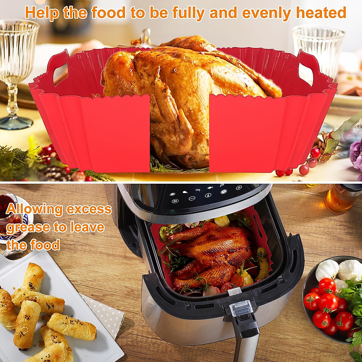 IJIAMY 3 Pack Air Fryer Silicone Liners, 8 inch Silicone Air Fryer Liners Pot, Heat Resistant Easy Cleaning Silicone Air Fryer Basket, Replacement of Air Fryer Liners Paper for 5 Qt Air Fryer Oven