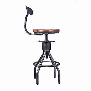 Diwhy Industrial Vintage Bar Stool,Kitchen Counter Height Adjustable Pipe Stool,Cast Iron Stool,Swivel Bar Stool with Backrest,Metal Stool,Silver,Fully Welded Set of 2 (Wooden Top)