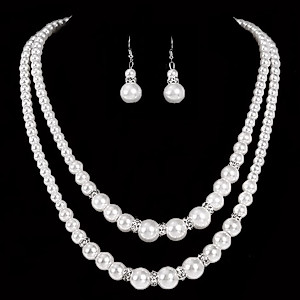 Unicra 1920s Gatsby Pearl Jewelry Set Vintage Crystal Bride Necklace Earrings Set Silver Pearl Multilayer Bridal Necklace Jewelry Accessories for Women and Brides