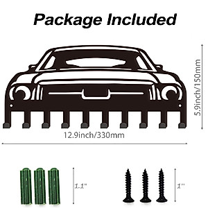 SUPERDANT Key Holder Car Theme Wall Mounted Key Hooks for Wall Decorative with 10 Hooks Black Metal Key Organizer Rack Hanger for Entryway Front Door Hallway Office Man Cave Decor