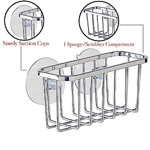 Kitchen Details Suction Cup Mount Sponge Holder | Sink Organizer | Compact Basket | Self-Draining | Chrome