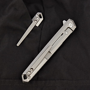TENCHILON TS29 Small Slim Flipper #60 Blades Pocket Scalpel Knife, 4.2 inches TC4 Titanium Handle Pocket Clip, Insert Bar Frame Lock, Gentleman's EDC Knives with Waterproof Capsule